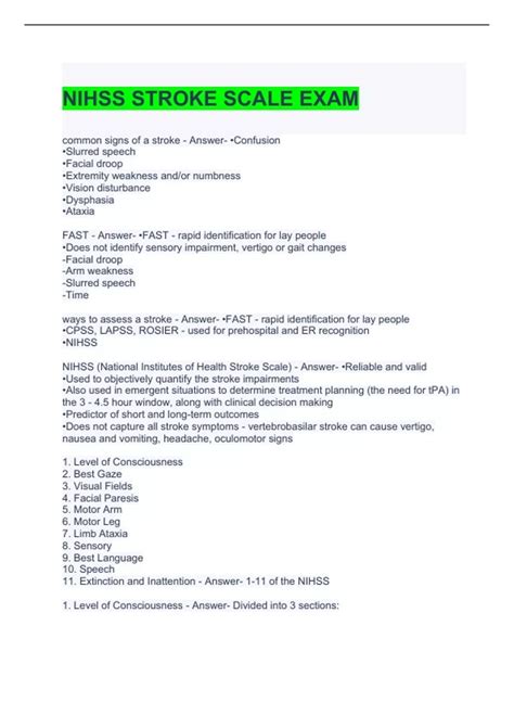 NIHSS STROKE SCALE EXAM QUESTIONS AND ANSWERS NIHSS Stuvia US