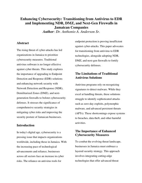 Pdf Enhancing Cybersecurity Transitioning From Antivirus To Edr Revised