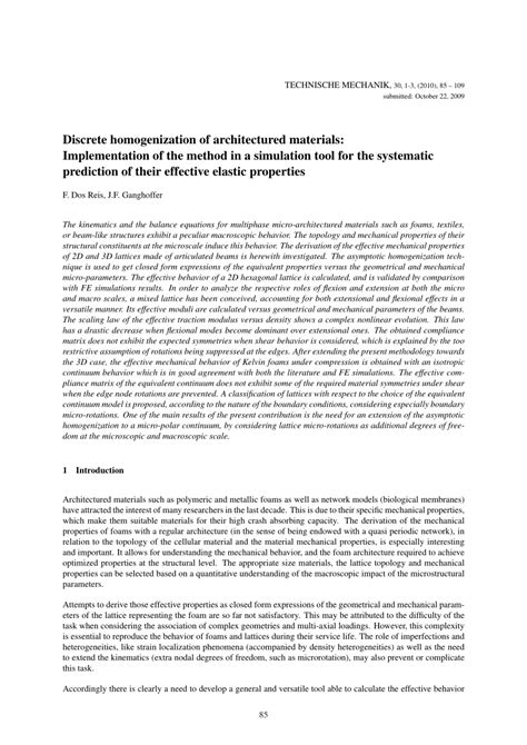 Pdf Discrete Homogenization Of Architectured Materials Implementation Of The Method In A
