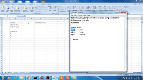 Solving Lpp By Simplex Method In Excel Solver Youtube