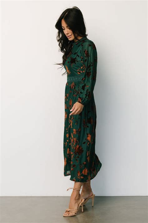 Christine Velvet Embossed Midi Dress Jade Baltic Born
