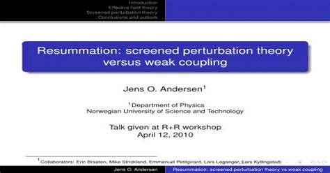 Pdf Resummation Screened Perturbation Theory Versus Weak Coupling