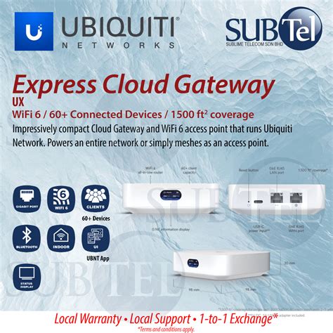Ubiquiti Express Cloud Gateway UX Gateway WiFi6 60 Devices 5Ghz 2 4Ghz 2x2 MIMO 1500 Sqft