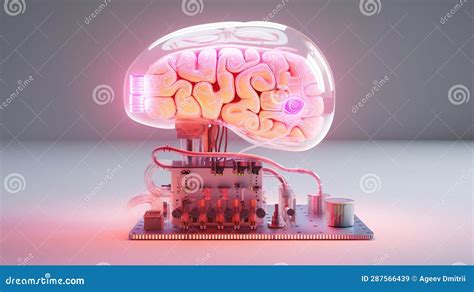 Digital Brain Concept Pink Neon Artificial Intelligence Abstract Science Technology Stock