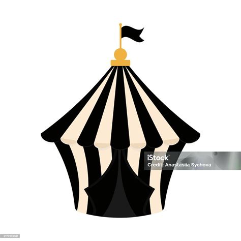 벡터 빈티지 서커스 흰색과 검은 색 텐트 흰색 고립 된 배경 고전적인 복고풍 서커스와 카니발 텐트 Funfair 벡터 아이콘 Cirque Du Soleil에 대한 스톡 벡터