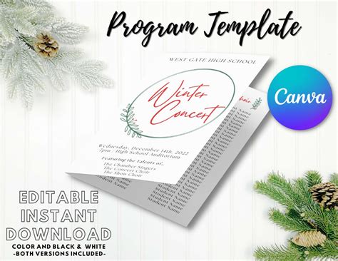 Editable Concert Program Template Instant Printable Download Music Band Choir Chorus
