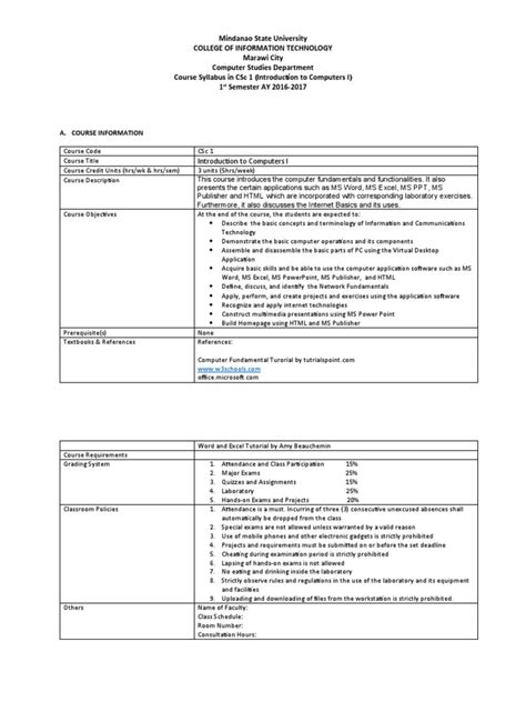 Csc 1 Syllabus Pdf Local Area Network Computer Network