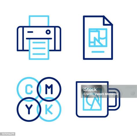 세트 라인 커피 컵 Cmyk 색상 혼합 파일 문서 및 프린터 아이콘 벡터 Cmyk에 대한 스톡 벡터 아트 및 기타 이미지 Cmyk 건강 검진 건강관리와 의술 Istock