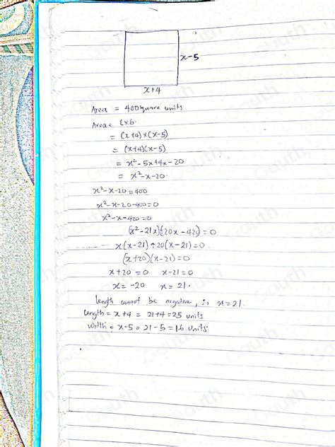 Solved The Area Of A Rectangle Is 400 Square Units Find The Length