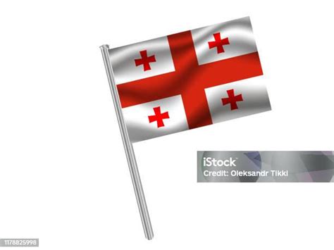 조지아 국기 흰색 배경에 깃대와 그림자 흔들리는 효과 귀하의 비즈니스를 위해 원래 색상과 비율 벡터 일러스트레이션을 참조하십시오 국가 지리적 지역에 대한 스톡 벡터 아트 및