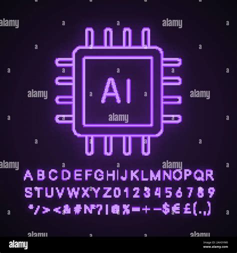 ai processor neon light icon microprocessor for artificial