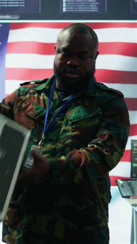 Vertical American Military Officers In Cyber Command Center Protect State Secrets Manage