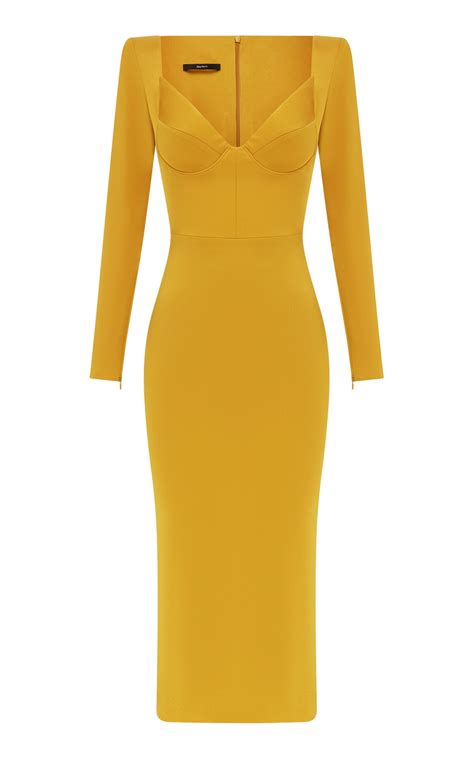 Alex Perry Sculpted Bustier Satin Crepe Midi Dress Au 4 Only Gold