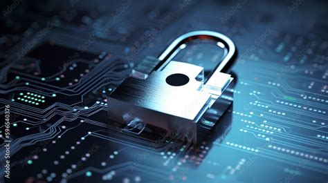 Cybersecurity Concept Depicting A Padlock On Top Of A Microchip Board Symbolizing Protection