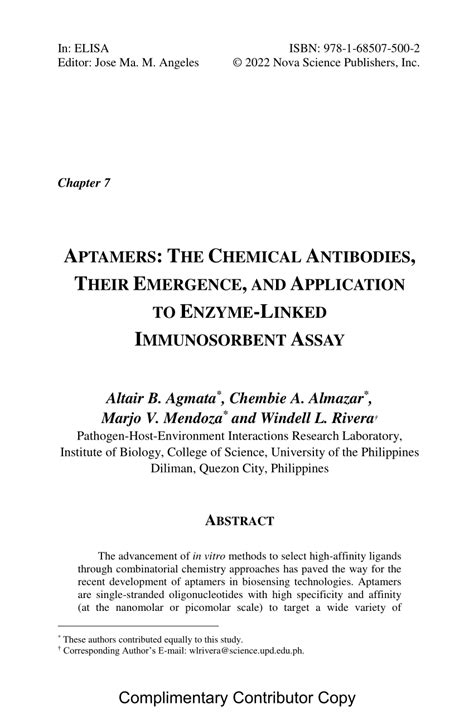 Pdf Aptamers The Chemical Antibodies Their Emergence And