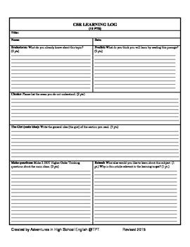 Article Summary CSR Log By Secondary Adventures TPT