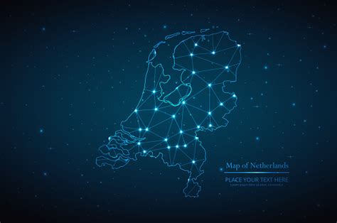 네덜란드 기하학적 메쉬 다각형 네트워크 라인의 추상지도 네덜란드에 대한 스톡 벡터 아트 및 기타 이미지 네덜란드 지도 연결 Istock