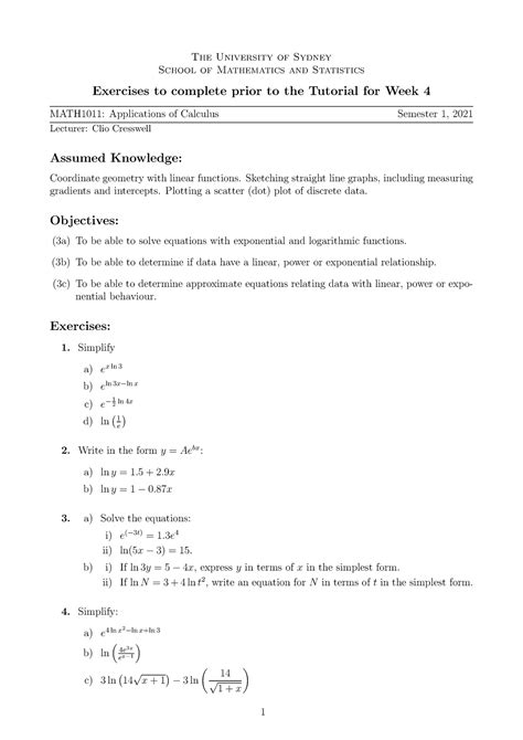 Week Content Pre Week Exercises The University Of Sydney School Of Mathematics And