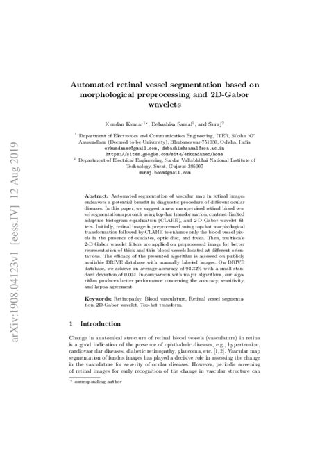 Pdf Automated Retinal Vessel Segmentation Based On Morphological Preprocessing And 2d Gabor