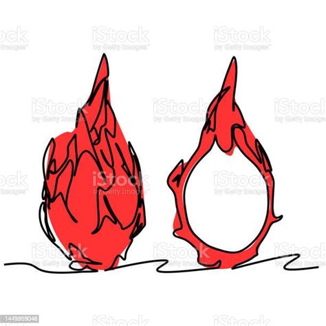 드래곤 과일의 간단한 색상 연속 한 선 그리기 농업과 건강 한 생활 개념에 대 한 손으로 그린 스타일 디자인 벡터 일러스트 레이 션 0명에 대한 스톡 벡터 아트 및 기타