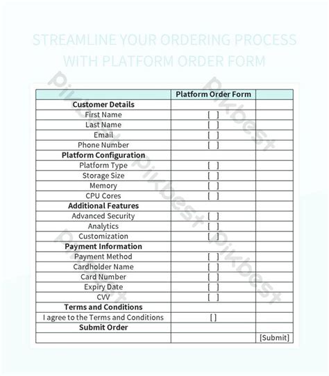 Streamline Your Ordering Process With Platform Order Form Excel Template Free Download Pikbest