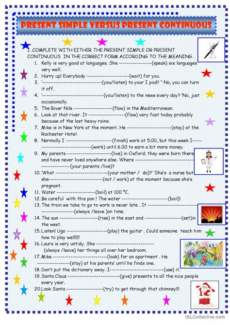 Present Continuous Present Simple Worksheets 5 класс