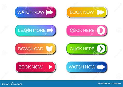 Set Of Eight Modern Gradient Buttons With Shadows Stock Vector Illustration Of Learn Game