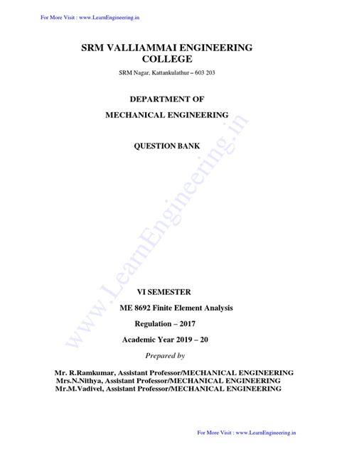 Me8692 Finite Element Analysis Qp Download Free Pdf Finite Element