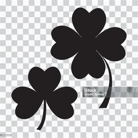 클로버 아이콘의 세트 3 및 4 잎 투명 한 바탕에 검은 실루엣 벡터 일러스트 레이 션 0명에 대한 스톡 벡터 아트 및 기타 이미지 Istock