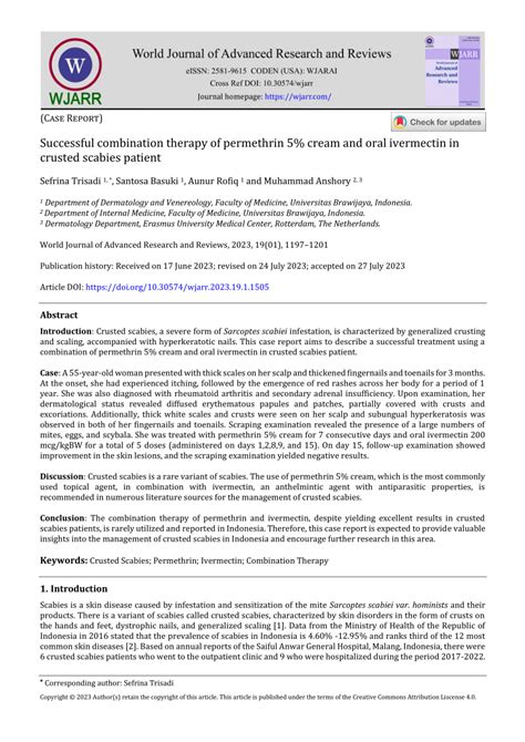 Pdf Successful Combination Therapy Of Permethrin 5 Cream And Oral Ivermectin In Crusted