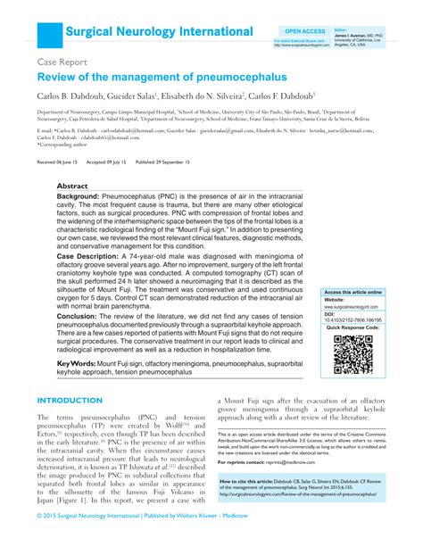 Pdf Review Of The Management Of Pneumocephalus