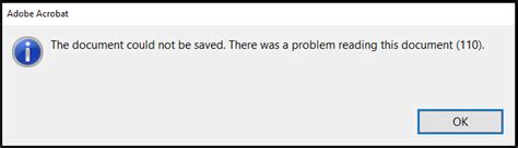 Fixed Adobe Acrobat Error 110 The Document Could Not Be Saved