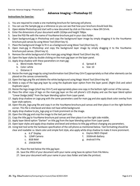 Advance Imaging Exercise Handout Pdf Adobe Photoshop Computing