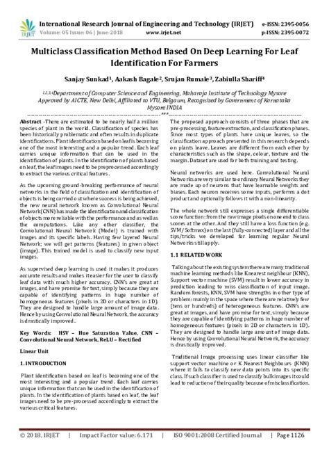 pdf multiclass classification method based on deep learning for leaf