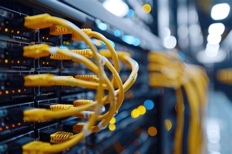 Yellow Ethernet Cable Plugged Into The Router Premium Ai Generated Image