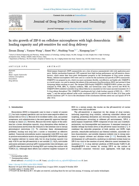 Bb In Situ Growth Of Zif 8 On Cellulose Microsphere 10tr Pdf