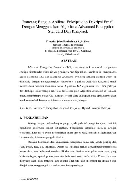 Pdf Rancang Bangun Aplikasi Enkripsi Dan Dekripsi Email Dengan Menggunakan Algoritma Advanced
