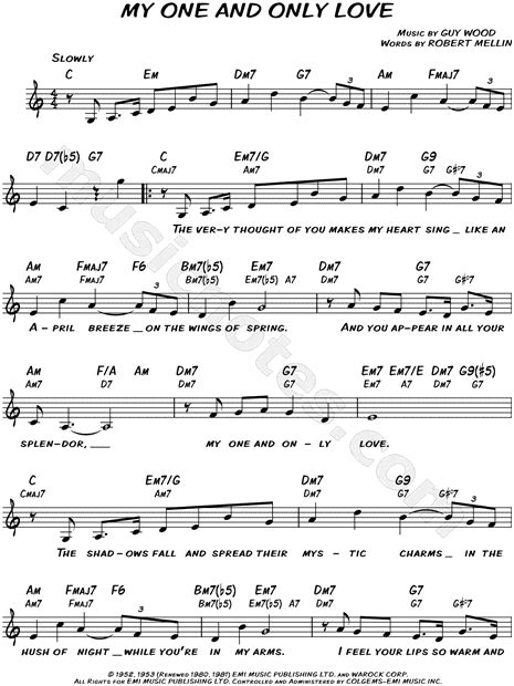 My One And Only Love Official Sheet Music For Leadsheet Composed By Guy