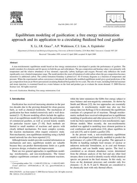 Pdf Equilibrium Modeling Of Gasification A Free Energy Minimization Approach And Its