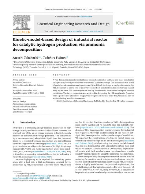 Kinetic Model Based Design Of Industrial Reactor For Catalytic Hydrogen Production Via Ammonia