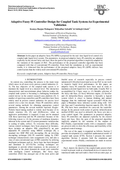 pdf adaptive fuzzy pi controller design for coupled tank system an
