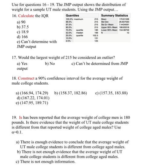 Solved Use For Questions 16 19 The JMP Output Shows The Chegg Com