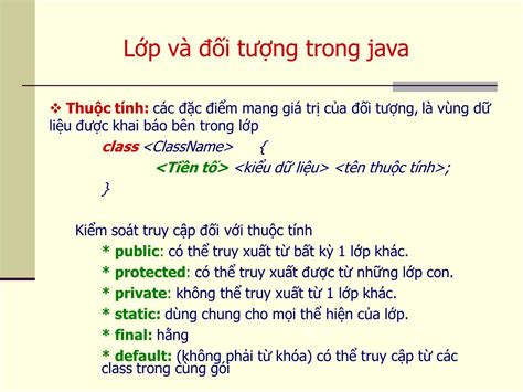 Bài giảng Lập trình Java Chương Đặc điểm cơ bản về lập trình hướng đối tượng trong Java