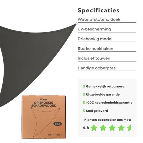 Cheqo® Schaduwdoek Driehoek Schaduwnet Zonwering Zonnezeil
