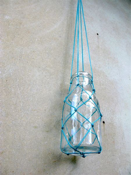 Macrame Fishing Net Flower Plant Hanger Vintage Inspired Milk Bottle Plant Hanger Macrame