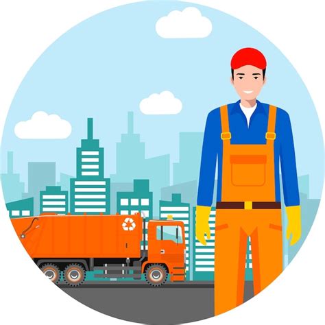 Premium Vector Standing Garbage Man In Uniform On Background With