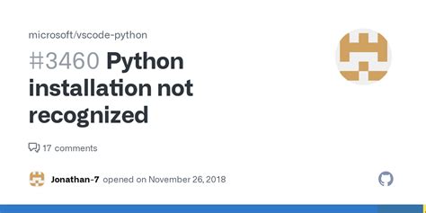 Python Installation Not Recognized · Issue 3460 · Microsoftvscode Python · Github