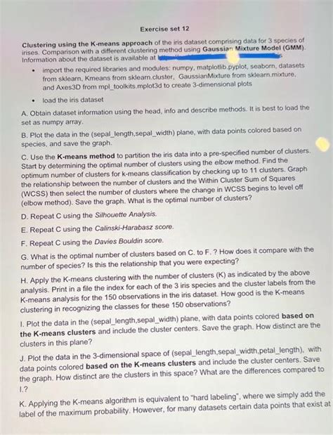 Solved Exercise Set Clustering Using The K Means Approach Chegg