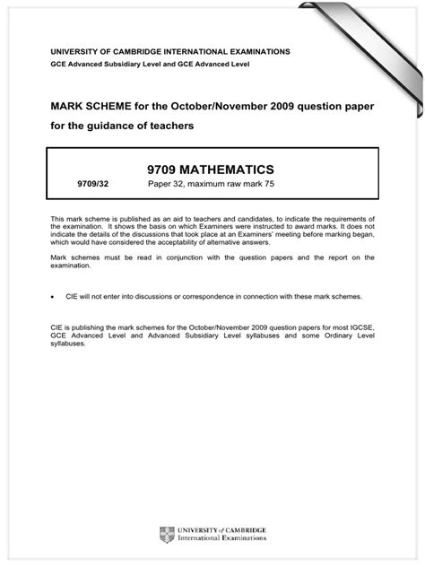 Mathamatics Paper 32 Marking Scheme 2009 Pdf Algebra Mathematical Objects