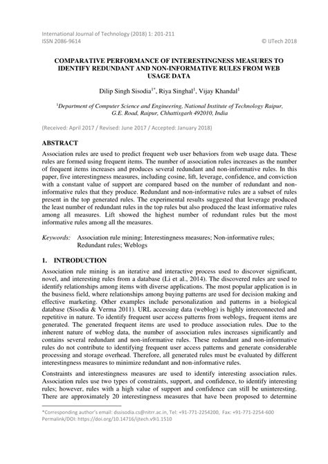Pdf Comparative Performance Of Interestingness Measures To Identify Redundant And Non